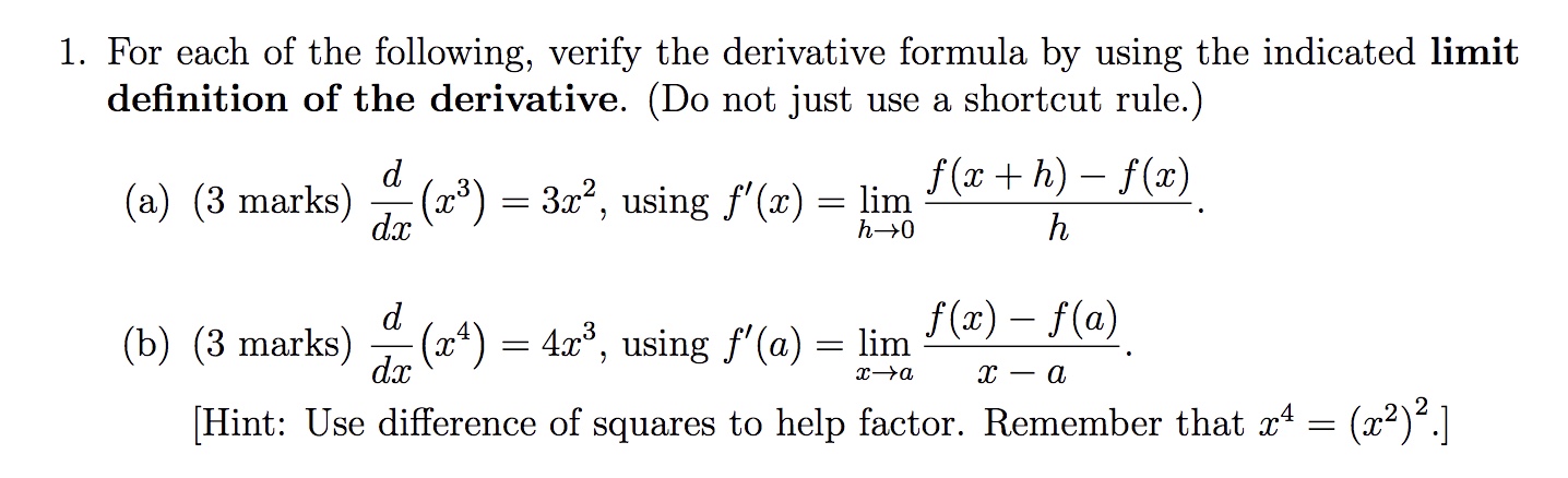 For each of the following, verify the derivative | Chegg.com