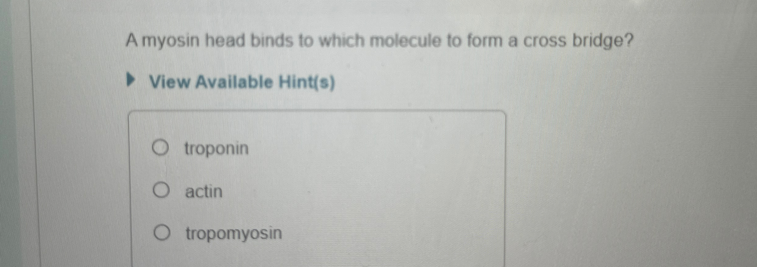 Solved A myosin head binds to which molecule to form a cross | Chegg.com