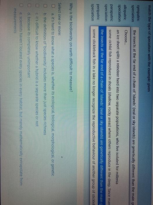 Solved match the type of speciation with the sample vympatic | Chegg.com Solved match the type of speciation with the sample vympatic | Chegg.com