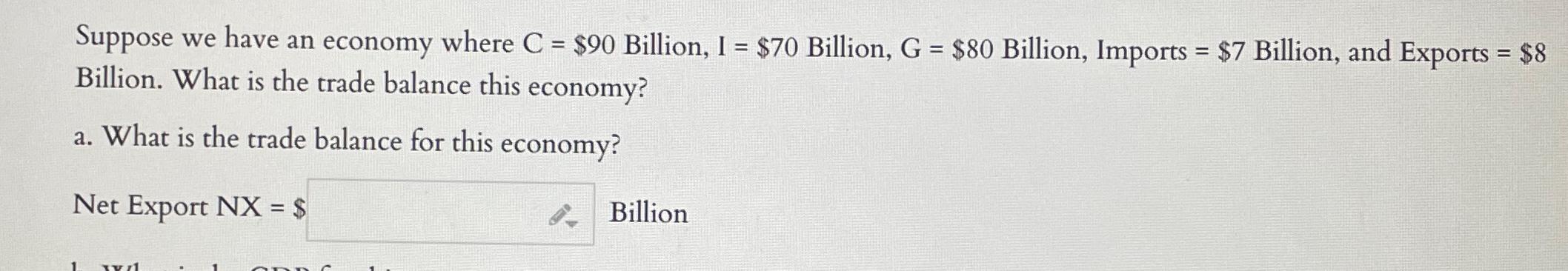 Solved Suppose we have an economy where C=$90 ﻿Billion, | Chegg.com