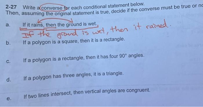 Solved 2-27 Write a converse for each conditional statement | Chegg.com