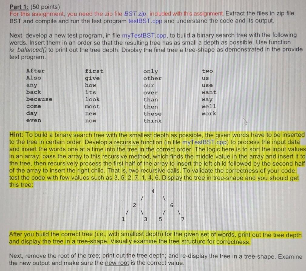 BST.zip had 5 files bst.h file -#ifndef BST_H #define | Chegg.com