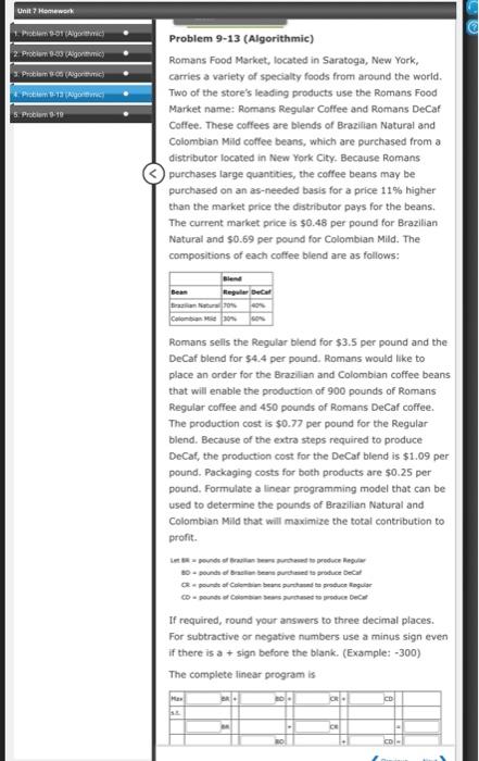 Solved Problem 9-13 (Algorithmic) Romans Food Market, | Chegg.com