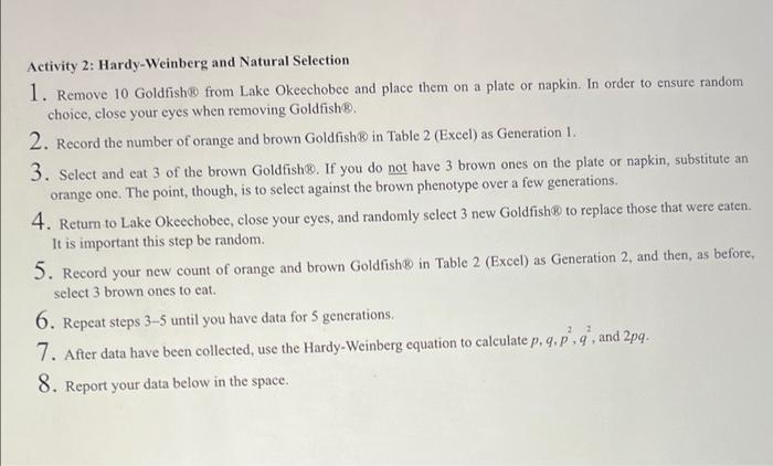 Solved Activity 2: Hardy-Weinberg and Natural Selection 1. | Chegg.com