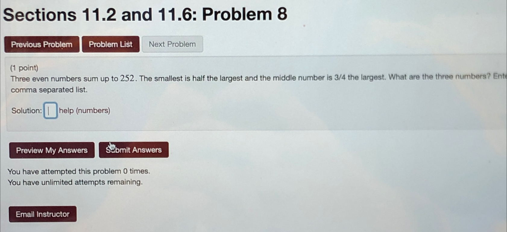 Solved Sections 11.2 ﻿and 11.6: Problem 8(1 ﻿point)Three | Chegg.com