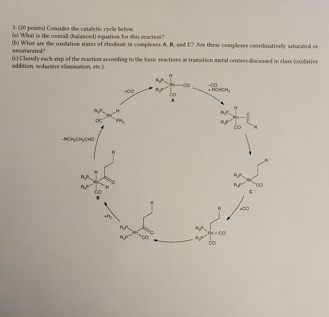 Solved 3. (20 points) Consider the catalytic cycle below. | Chegg.com