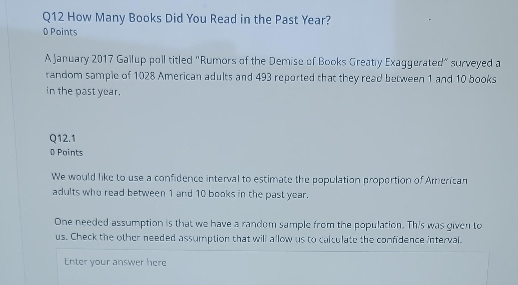 Solved Q12 How Many Books Did You Read in the Past Year? 0 | Chegg.com