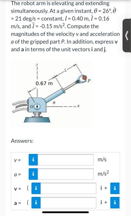 Solved The robot arm is elevating and extending | Chegg.com
