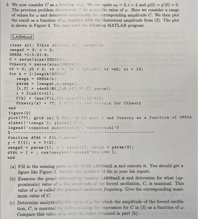 Solved 2 We Now Consider C As A Finction Of ω Wo Use Again