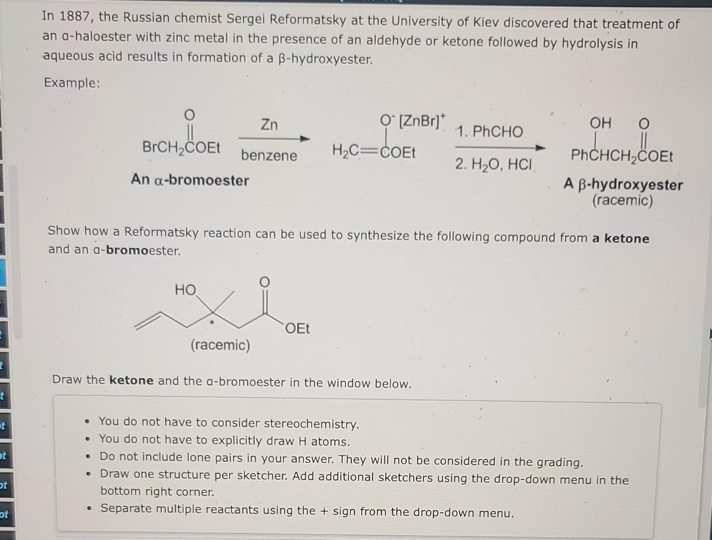 Solved In 1887, the Russian chemist Sergei Reformatsky at | Chegg.com
