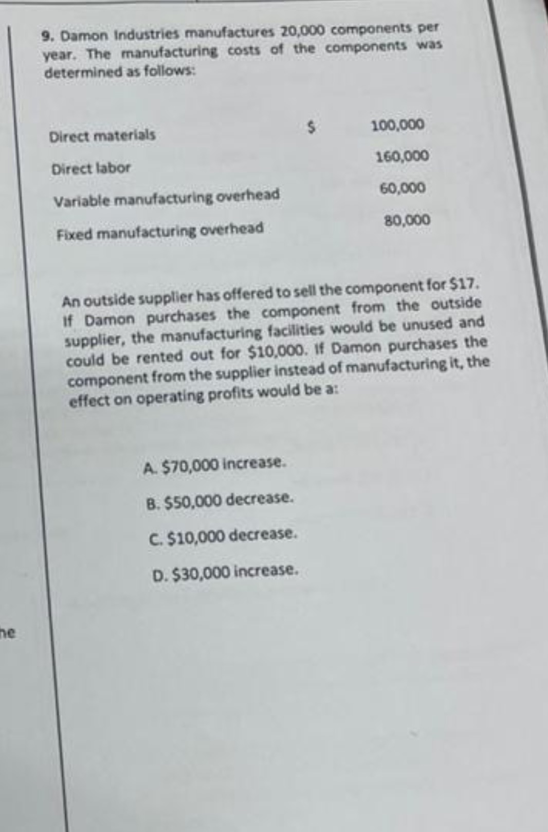 Solved Damon industries manufactures 20,000 ﻿components | Chegg.com