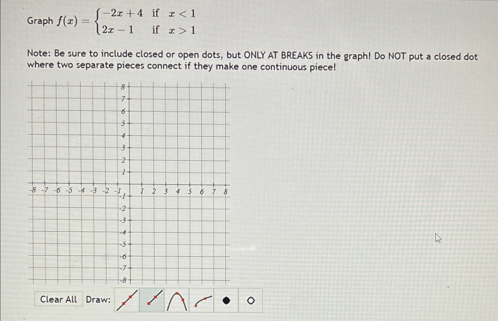 Solved Graph f(x)={-2x+4 if x 1Note: Be sure to | Chegg.com