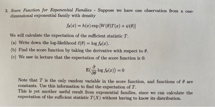 Solved 3. Score Function for Exponential Families | Chegg.com