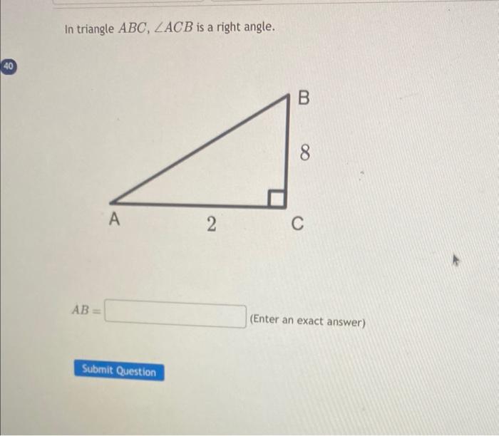 Solved In triangle ABC,∠ACB is a right angle. | Chegg.com