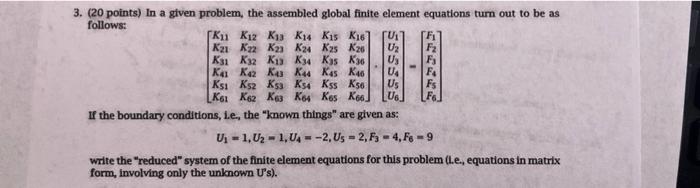 Solved (20 points) In a given problem, the assembled global | Chegg.com