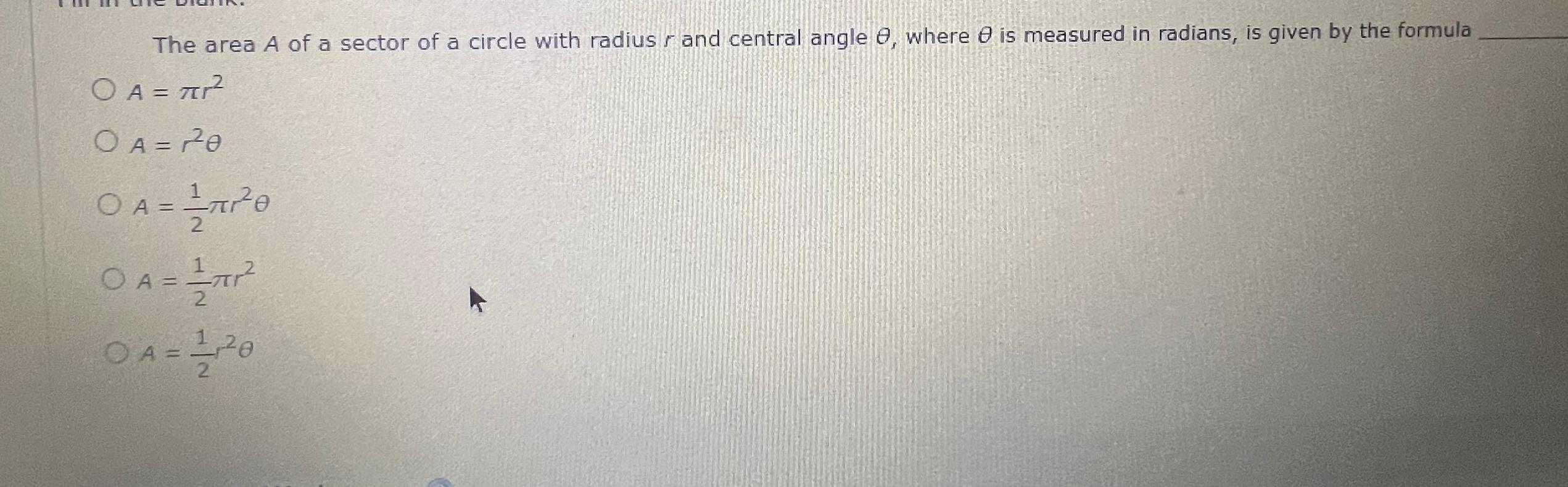 Solved The area A ﻿of a sector of a circle with radius r | Chegg.com
