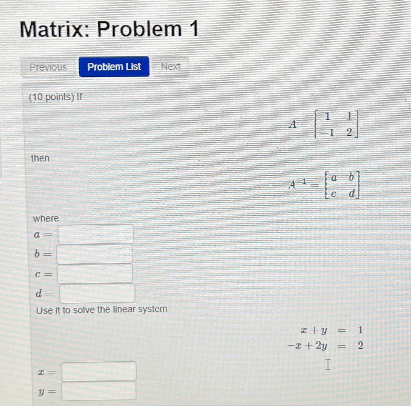 Solved Matrix: Problem 1Next(10 ﻿points) | Chegg.com