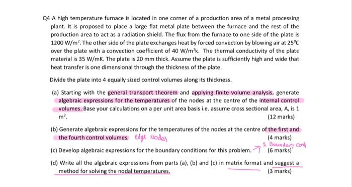 Solved Q4 A high temperature furnace is located in one | Chegg.com