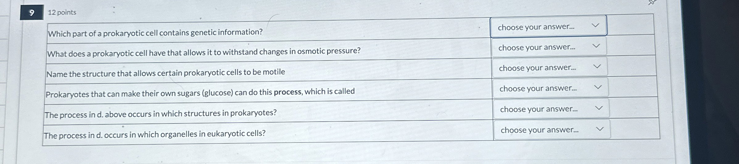 Solved 9,12 ﻿points\table[[Which part of a prokaryotic cell | Chegg.com