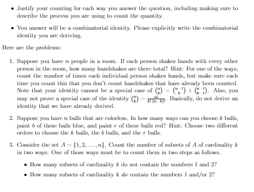 Solved Justify your counting for each way you answer the | Chegg.com