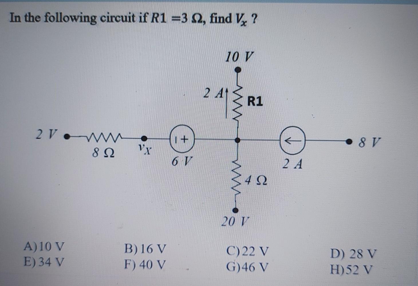 Solved In the following circuit if R1 =3 Q2, find Vx? 10 V 2 | Chegg.com