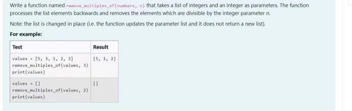 Solved Write a function named remove_multiples_of(numbers, | Chegg.com