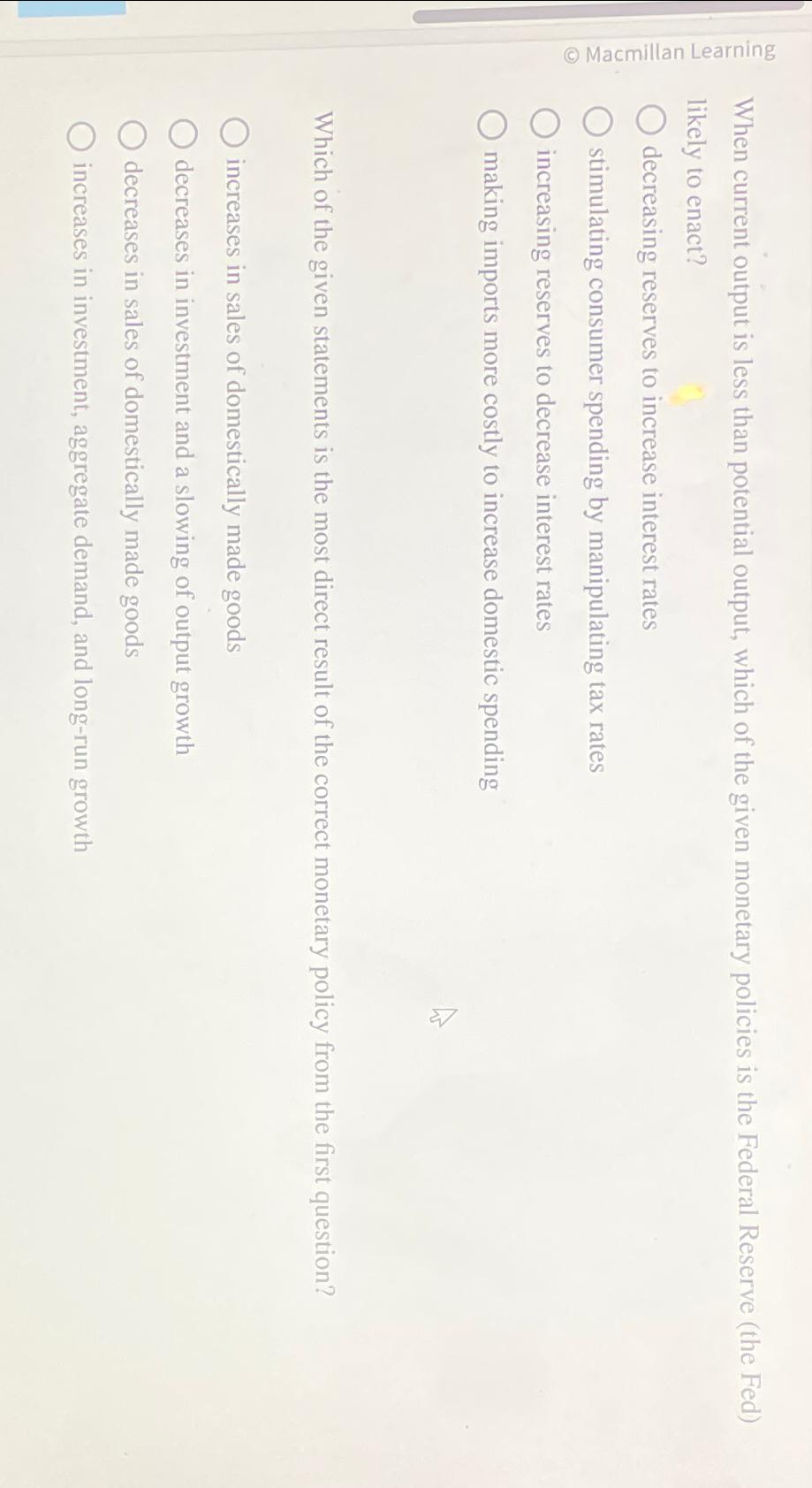 Solved When current output is less than potential output, | Chegg.com