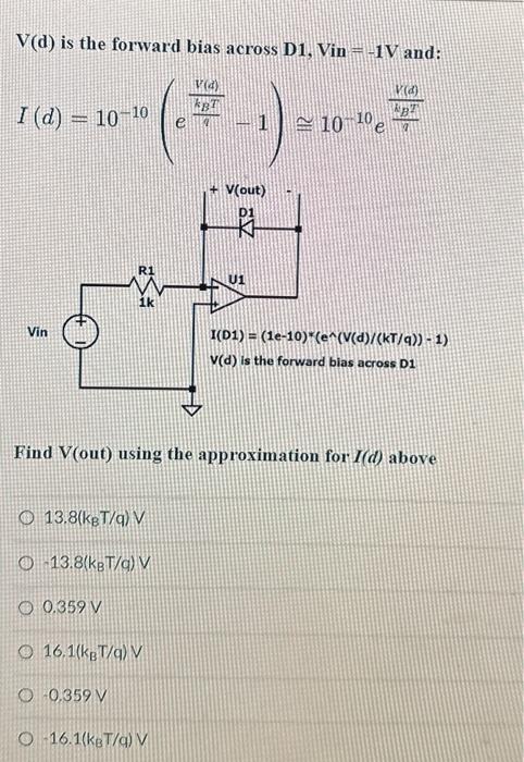 Solved V(d) is the forward bias across D1, Vin =−1 V and: | Chegg.com