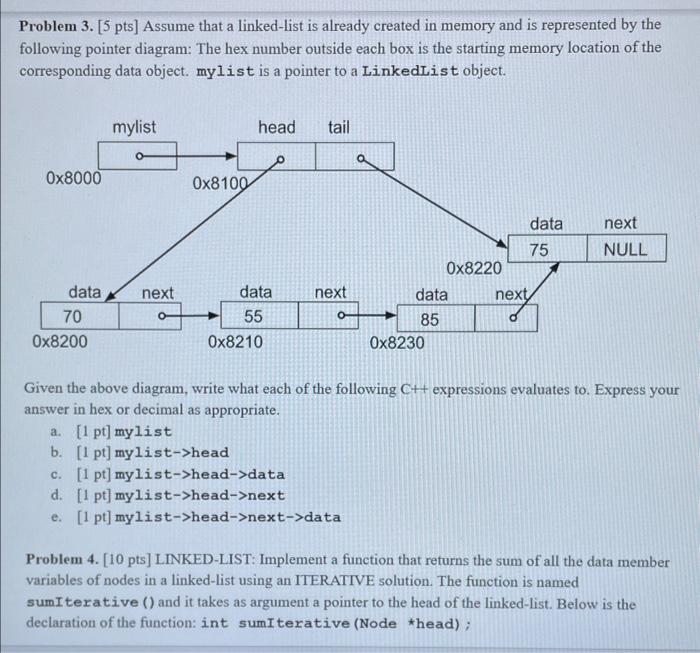 Solved Problem 3. [5 pts] Assume that a linked-list is | Chegg.com