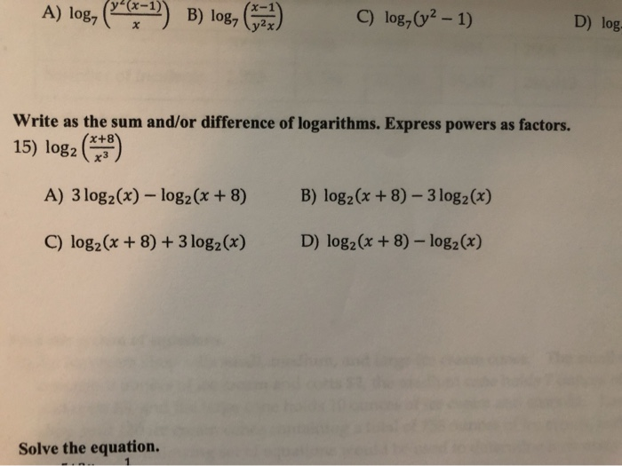 Solved A) log, ( *-?) B) log, C) log, (y2 - 1) D) log Write | Chegg.com