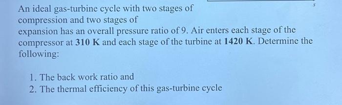 Solved An ideal gas-turbine cycle with two stages of | Chegg.com