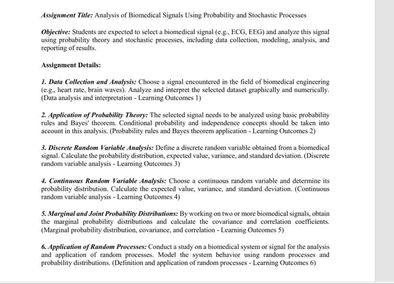 Solved Assignment Title: Analysis of Biomedical Signals | Chegg.com