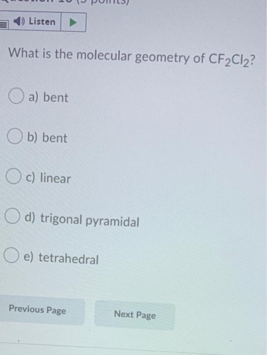 Solved Listen What is the molecular geometry of CF2Cl2? a) | Chegg.com