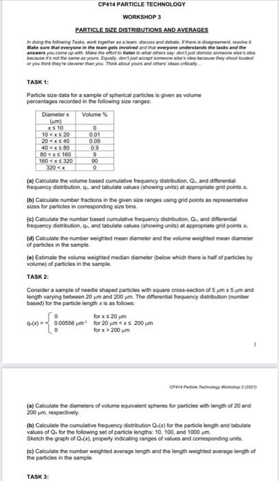 Solved TASK 2: Consider a sample of needle shaped particles | Chegg.com