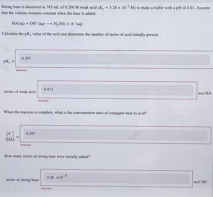 Solved Strong base is dissolved in 745 mL of 0.200M weak | Chegg.com