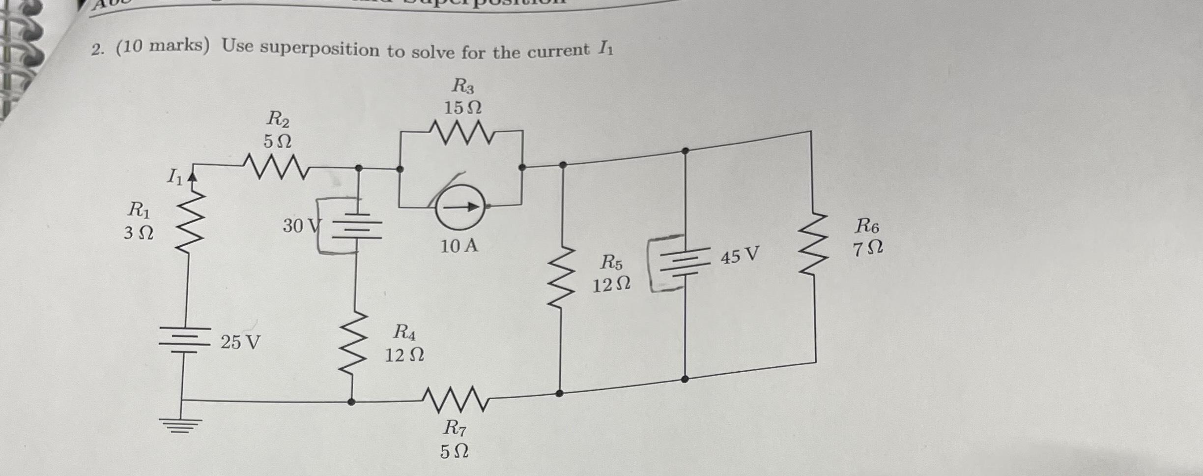 Solved (10 ﻿marks) ﻿Use superposition to solve for the | Chegg.com