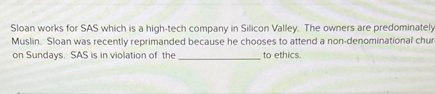Solved Sloan works for SAS which is a high-tech company in | Chegg.com