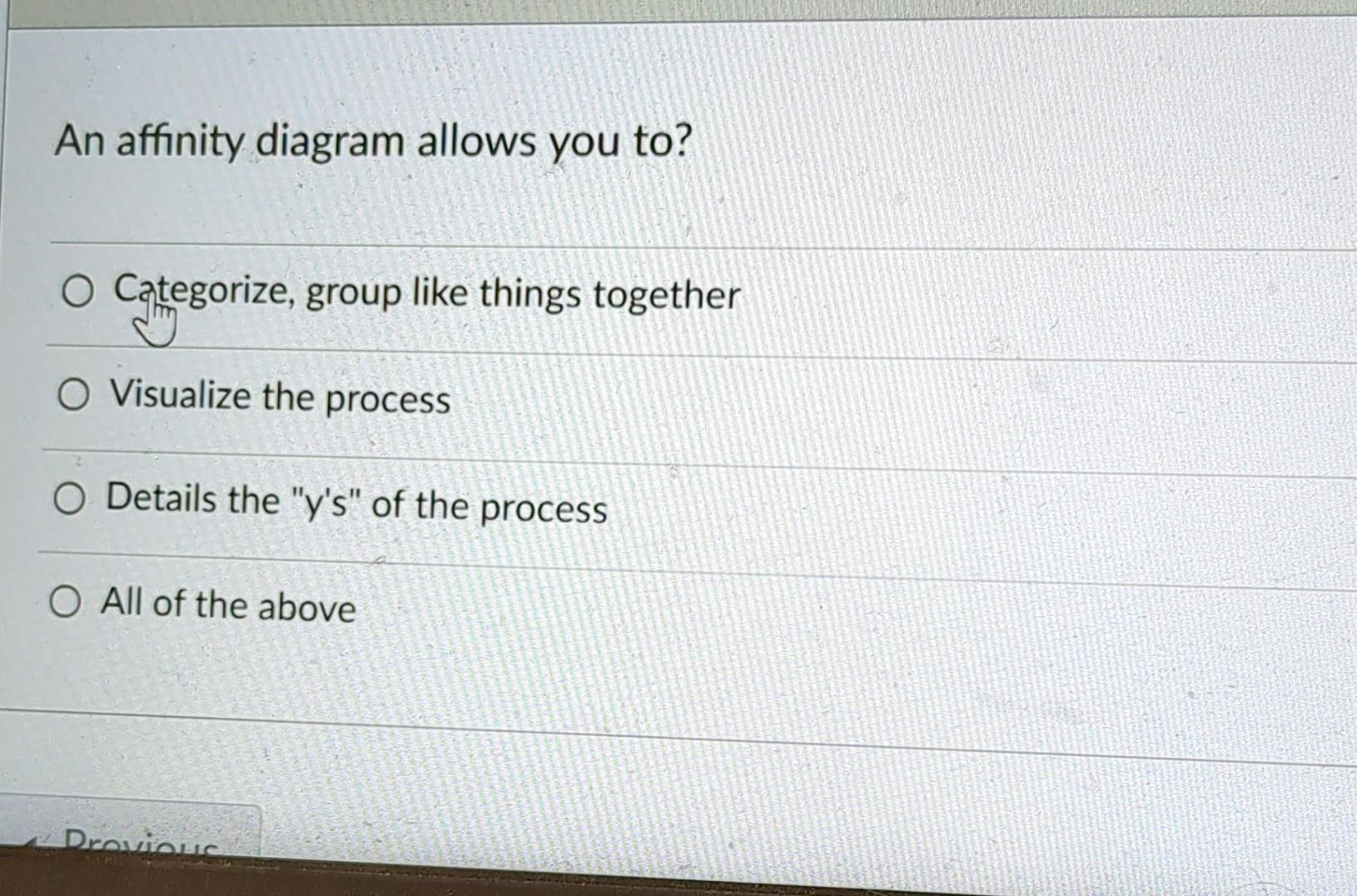 Solved An affinity diagram allows you to? Categorize, group | Chegg.com