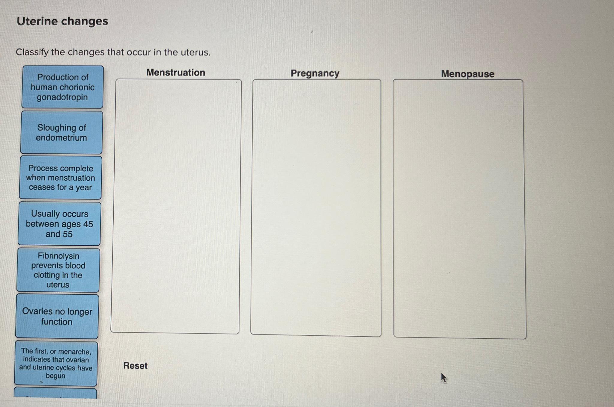 Solved Uterine changesClassify the changes that occur in the | Chegg.com
