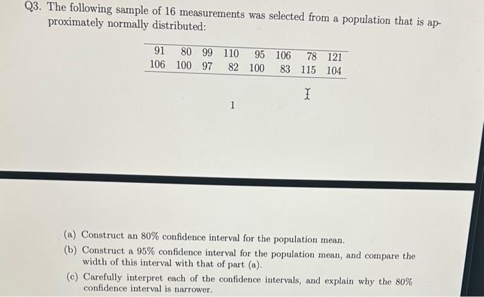 Solved 3. The following sample of 16 measurements was | Chegg.com