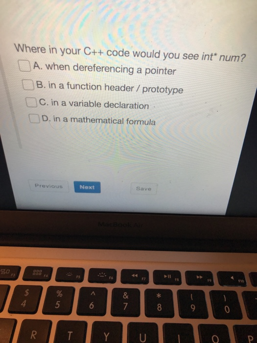 Solved Where in your C++ code would you see int* num? CA. | Chegg.com