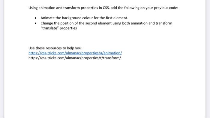 Solved Using animation and transform properties in CSS, add | Chegg.com