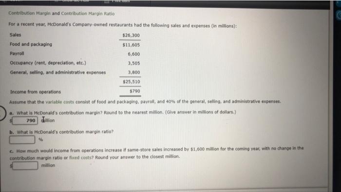 Solved Sales Contribution Margin and Contribution Margin | Chegg.com