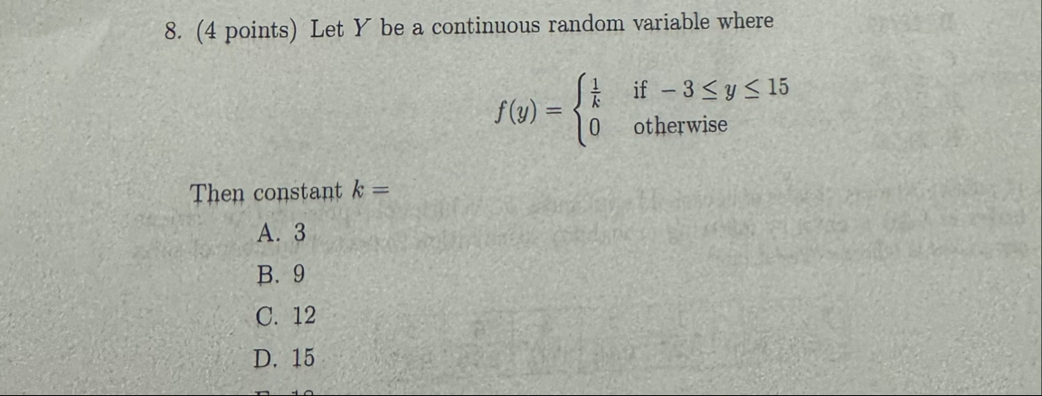 Solved (4 ﻿points) ﻿Let Y ﻿be a continuous random variable | Chegg.com
