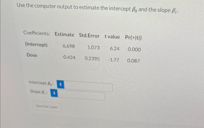Solved Use the computer output to estimate the intercept β0 | Chegg.com