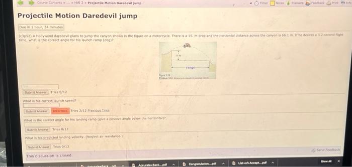 Projectile Motion Daredevil jump bere, what is the | Chegg.com
