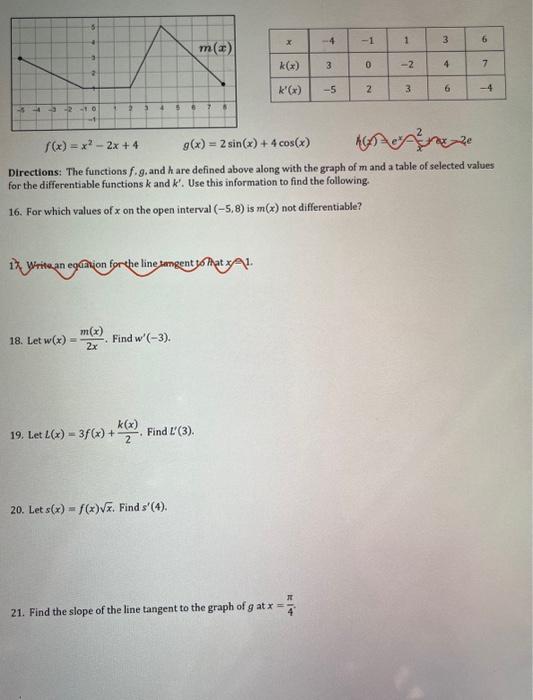 Solved f(x)=x2−2x+4g(x)=2sin(x)+4cos(x) Directions: The | Chegg.com