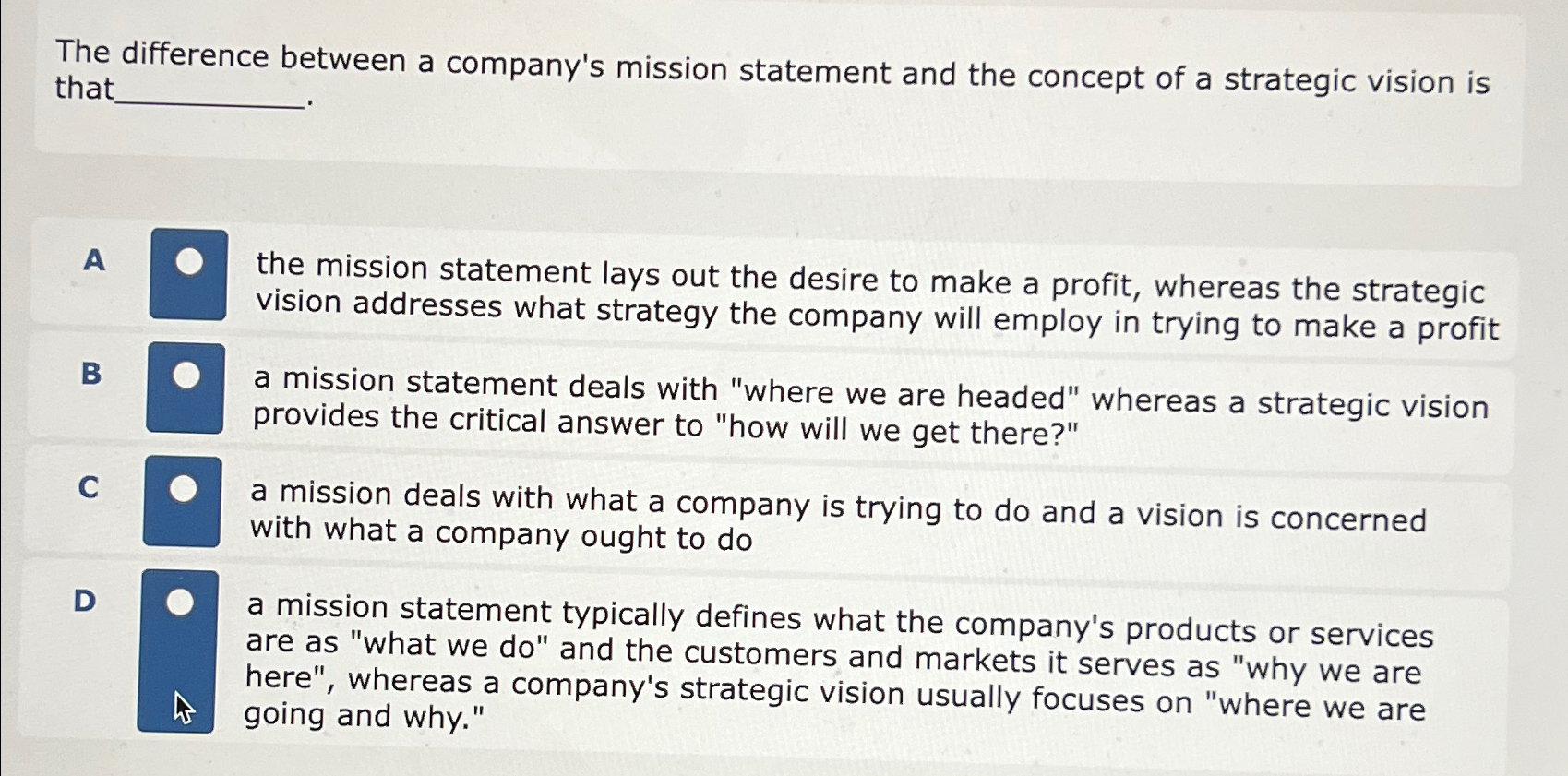 Solved The difference between a company's mission statement | Chegg.com
