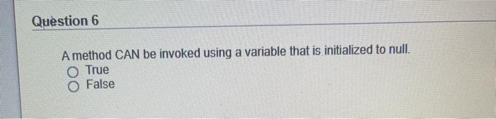 Solved Question 6 A method CAN be invoked using a variable | Chegg.com