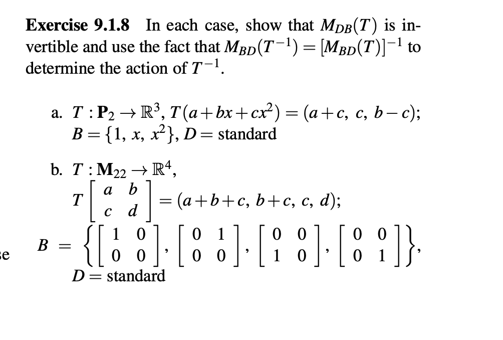 Solved Exercise 9.1.8 ﻿In each case, show that MDB(T) ﻿is | Chegg.com